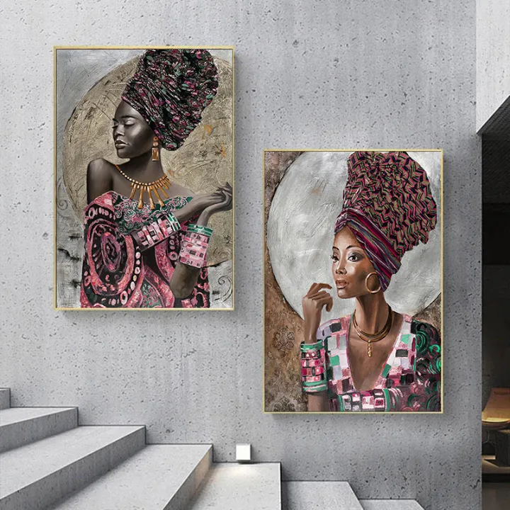 African Woman Wearing Gold Jewelry Poster Canvas Painting Print Cuadros ...
