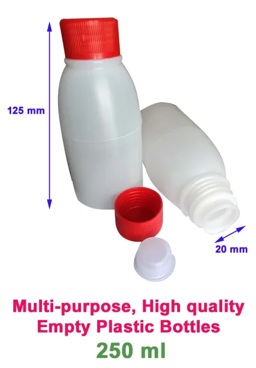 Double capped Empty Plastic bottle 250ml multi purpose - 10 bottles ...