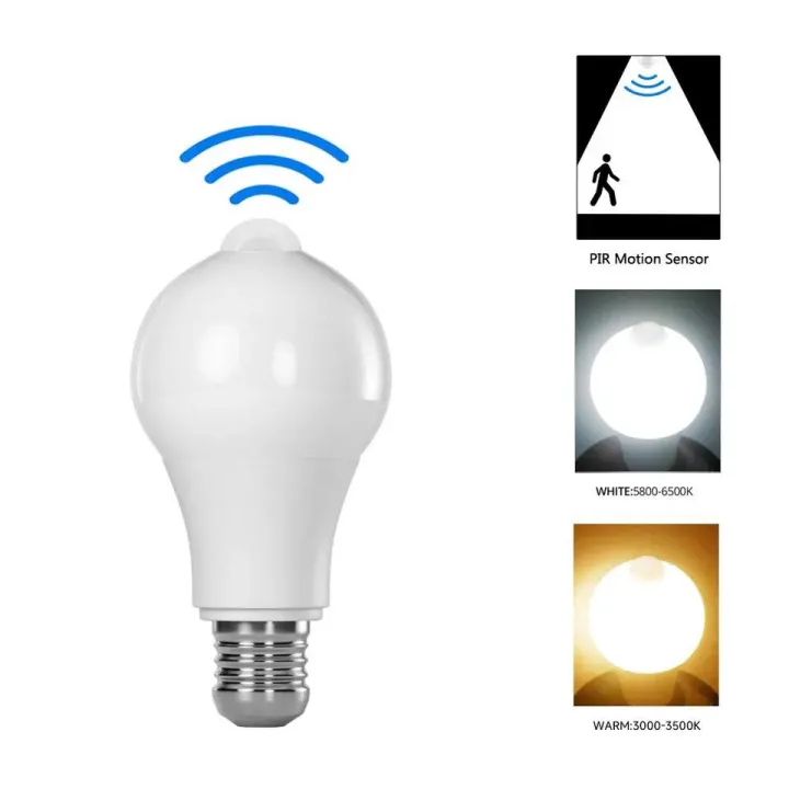 12W PIR Motion Sensor LED Light Bulb E27 IP42 Outdoor Lighting Human ...