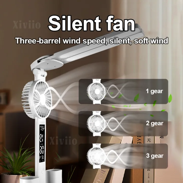 LED Clock Table Lamp USB Chargeable Dimmable Desk Lamp 2 Heads 180 ...