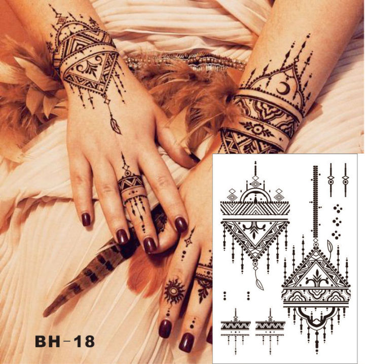 【VA VA VOOM】#BH-18 Triangle Black Henna Temporary Tattoo For Both Hands ...
