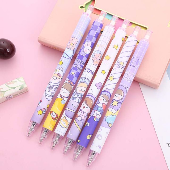 6PCS Kawaii Cute Press Pen Cartoon Purple Planet Gel Pens 0.5mm Black ...