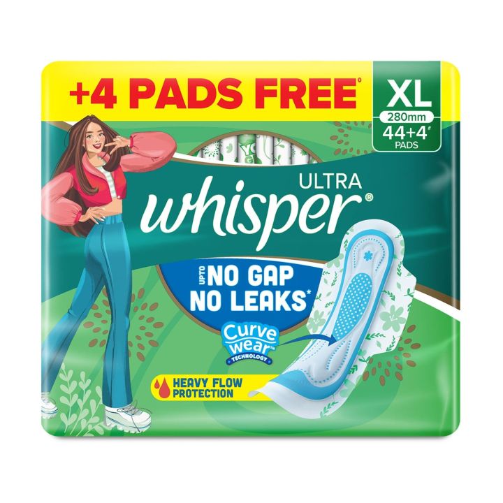 Whisper Ultra Upto No Gap No Leaks Sanitary Pads, 48 XL Pads, For Heavy ...