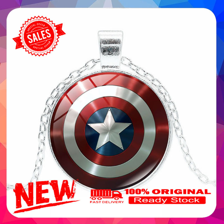 Avenger Captain America Shield Cabochon Glass Pendant Chain Necklace ...
