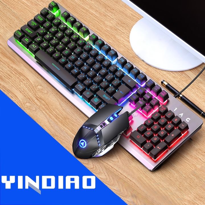 YINDIAO K002 USB Wired Mechanical Feel RGB Backlight Keyboard + Optical ...