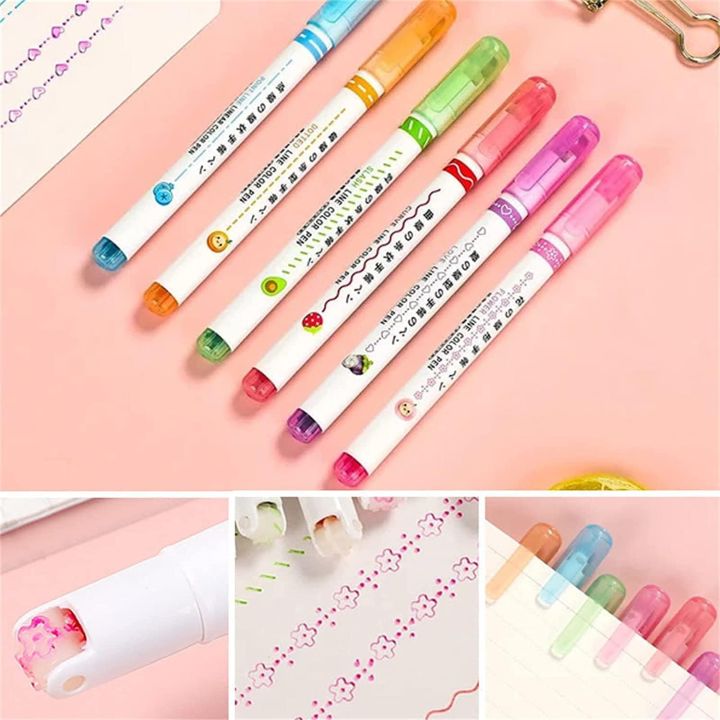 Curve Highlighter Pen Set - Dual Tip Pens W/ 6 Different Curve Shapes ...