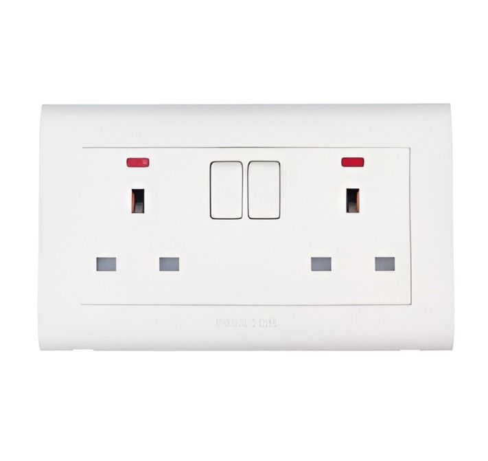 kevilton Modular White 13 Amp Twin Socket Outletwith Neon Life Time ...