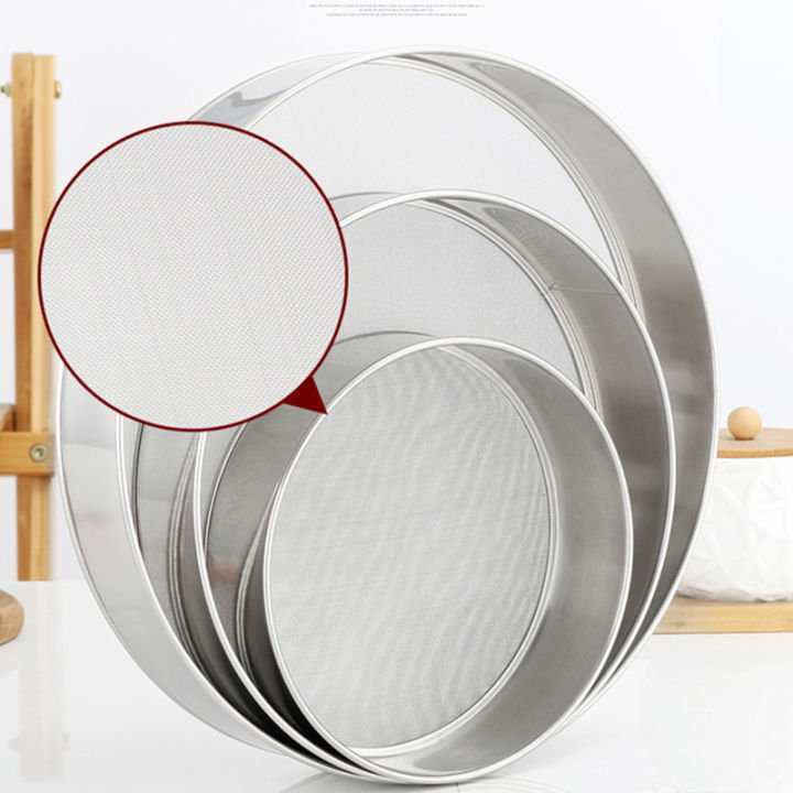 Round Screened Strainer Stainless Steel Flour Sieve Hand-Baking Pastry ...