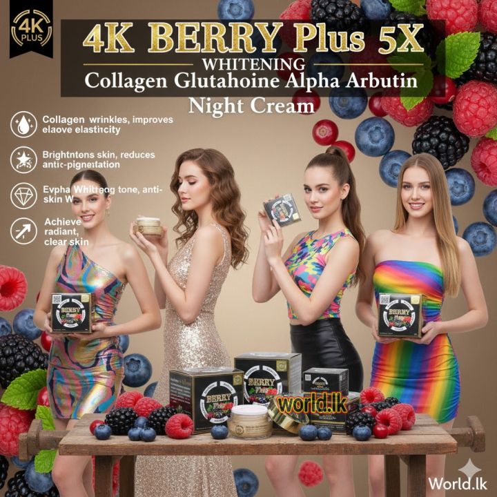 4K BERRY Plus 5X WHIi TENING Collagen Glutathione Alpha Arbutin Night ...