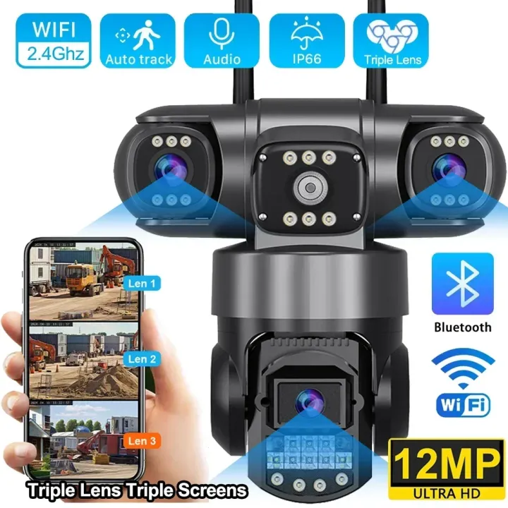 WiFi Triple Lens Camera Outdoor 12MP 6K Triple Lenses Triple Screens ...