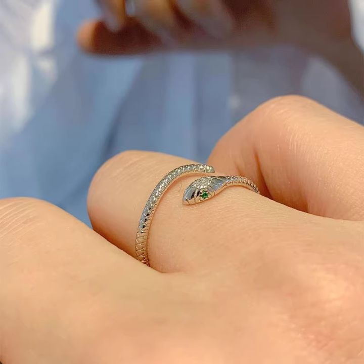 Light Luxury Green Eye Snake Ring Female Niche Design Open Simulated ...