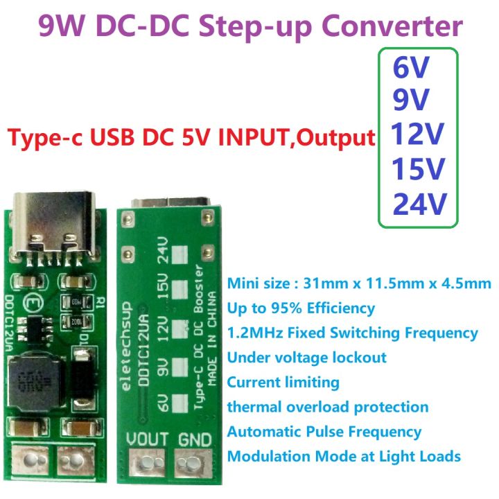 9W mini Type-C USB DC 5V to 6V 9V 12V 15V 24V DC DC Boost Step-up ...