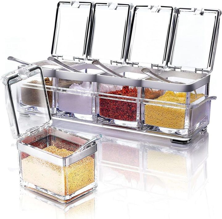Crystal Seasoning Acrylic Box Pepper Salt Spice Rack Set Plastic 4 Box ...