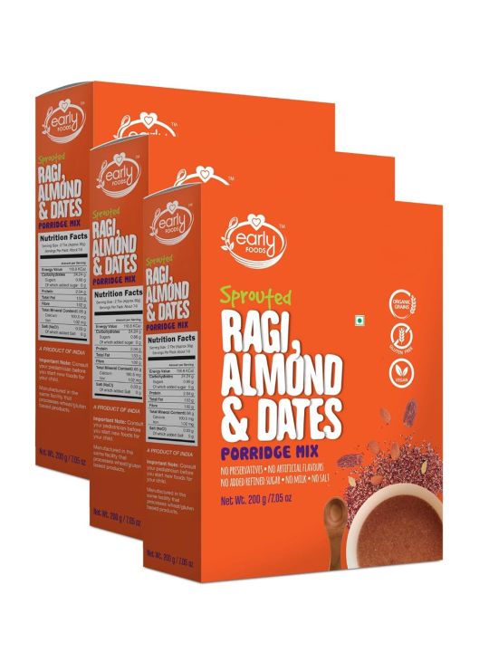 Early Foods - Pack of 3 - Organic Sprouted Ragi Almond Date Porridge ...