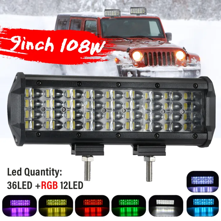 108W 9inch RGB LED Work Light Bar Atmosphere Lamp 4WD SUV Truck UTE ...