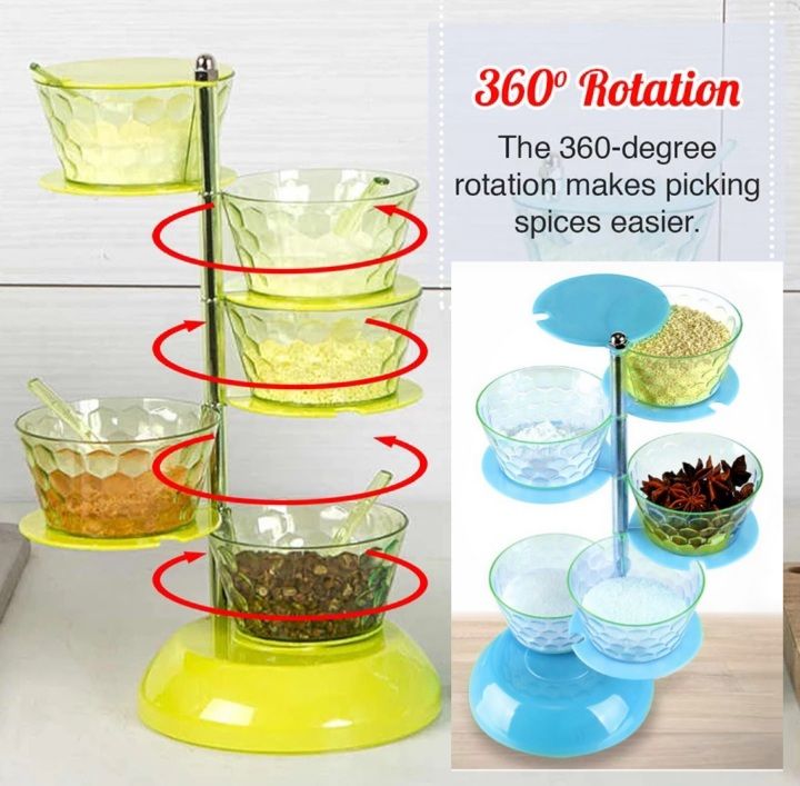 Rotating Revolving Multi-Tier Spice Rack Seasoning Box Kitchen ...