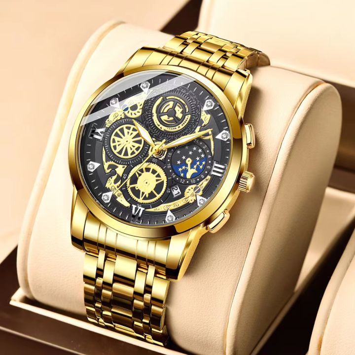 【ThinkWay】Tuhao Gold Men's Watch Waterproof Calendar Luminous Tide ...