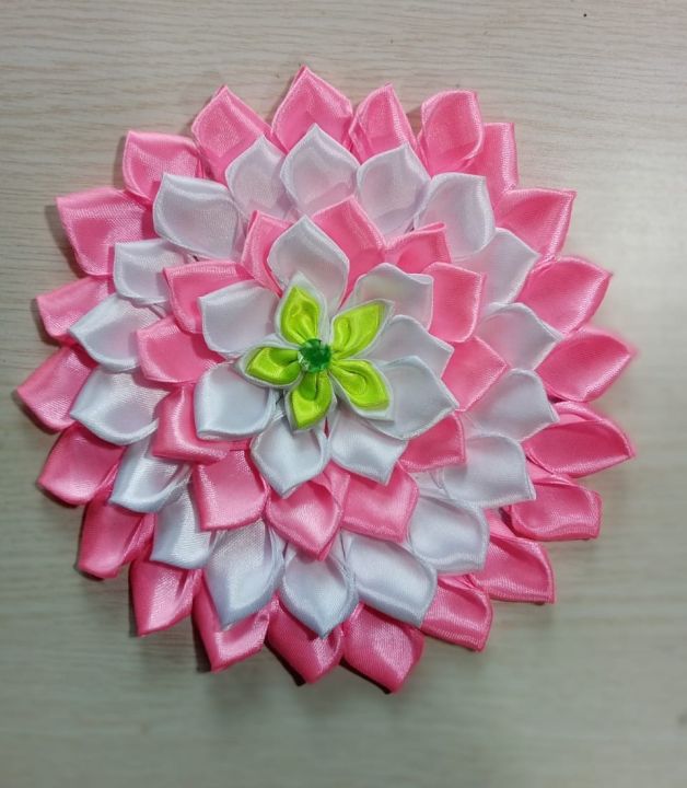 20 cm 5 pcs Ribbon Lotus Flowers | Puja Mal | Beautiful Ribbon Flower ...