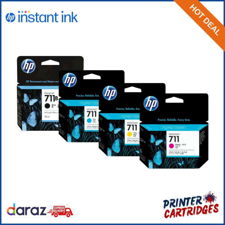 HP 711 Black / Cyan / Yellow / Magenta DesignJet Original Ink (3WX00A ...