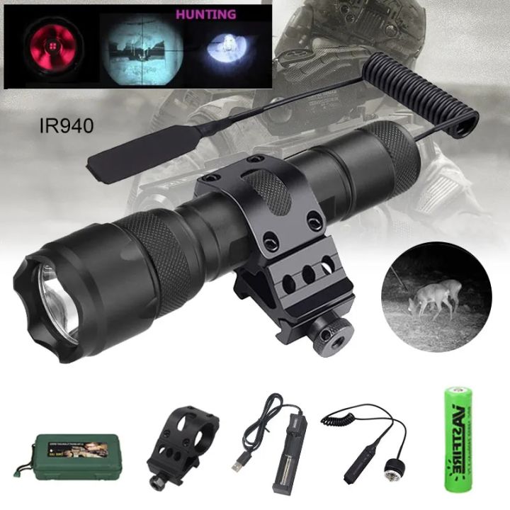 IR 850nm/940nm Tactical LED Flashlight Illuminator Hunting Hog Torch Night Vision IR Fill light ...