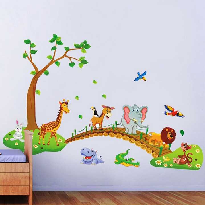 Newest cute cartoon animals tree bridge baby children bedroom room ...