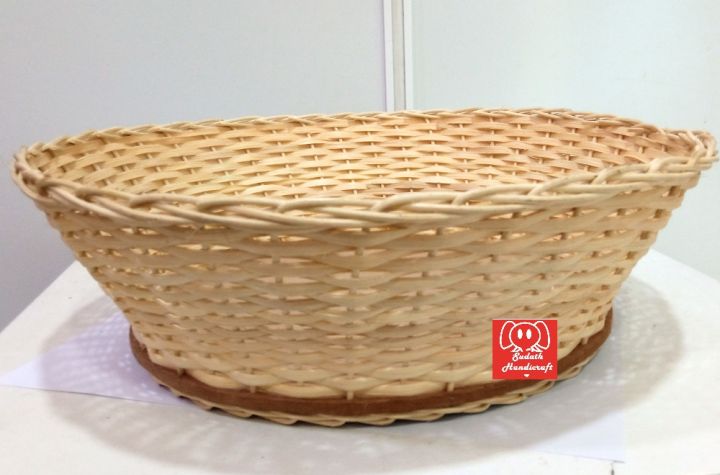 Handmade Reed Storage Round Basket With Wood Base, Home Decoration ...