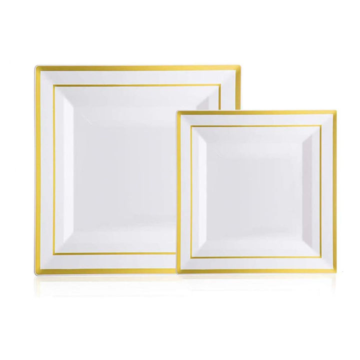 Plastic Party Plates White Gold Rim,Heavyweight Wedding Party Square ...
