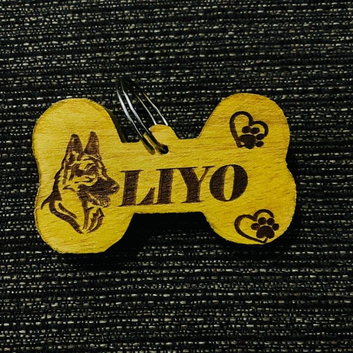 Dog Cat tag name tag personalize wooden engraved | Daraz.lk