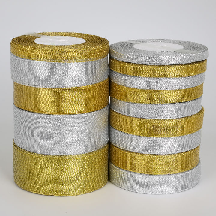 1Pcs Gold/Silver Silk Satin Organza Glitter Ribbon 7-38mm Onions Belt ...