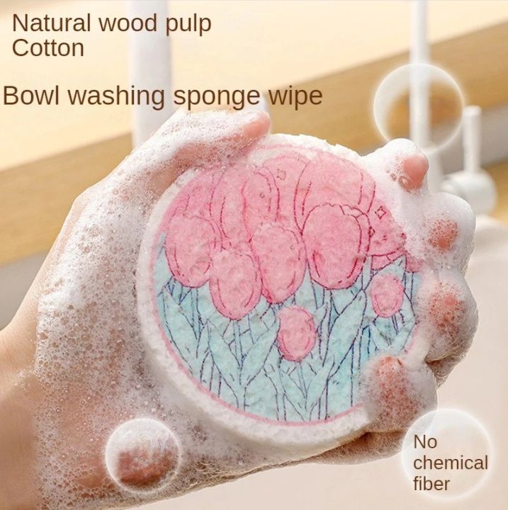 1/5pcs Wood Pulp Cotton Sponge Wipe Compressed Wood Paddle Sponge Brush ...