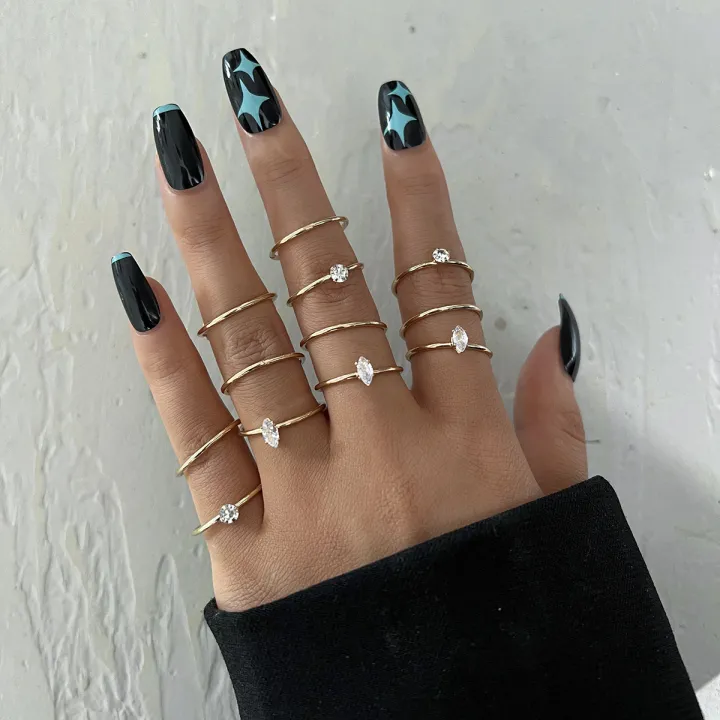 Youbo Minimalist Rhinestone Multi-Joint Ring Set 12 Set of Creative ...