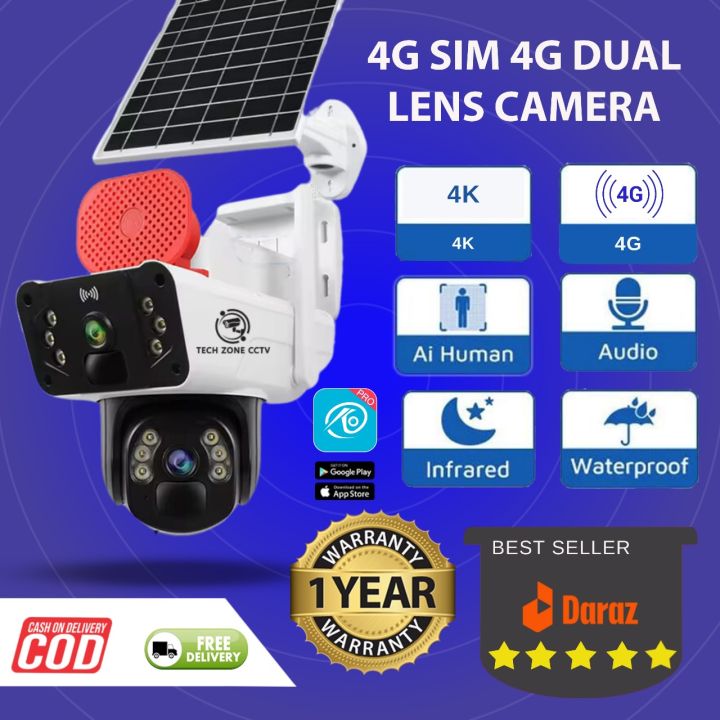 4G Solar Dual Lens Camera 4G sim Outdoor HD Night Vision IP CCTV ...