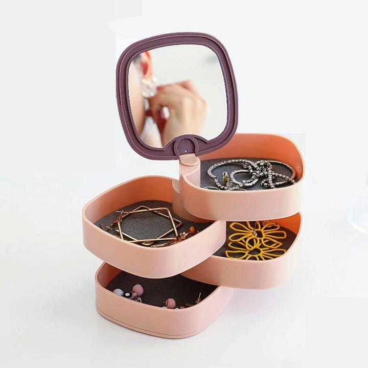 Rotating Jewelry Box, 4 Layer Jewelry Organizer with Built-in Mirror ...