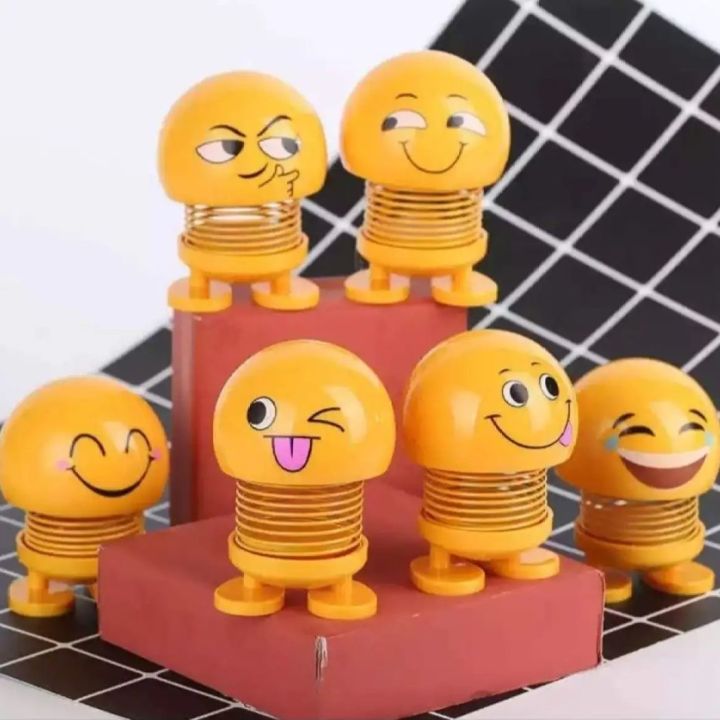 6Pcs Smiling face Emoji Spring Doll Toy for Kids & Car Dashboard ...