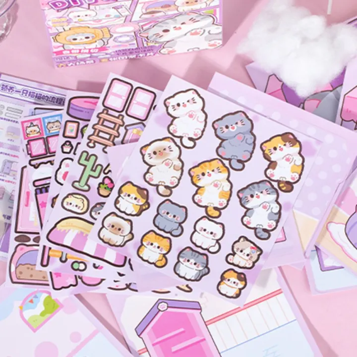Kawaii Montessori Magnetic Quiet book Paper Handmade Cat Sticker Book ...