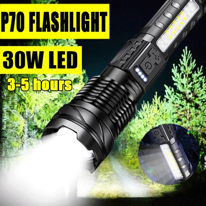 30W LED High Power Led Flashlight Tyep-C Rechargeable Torch Built-in ...