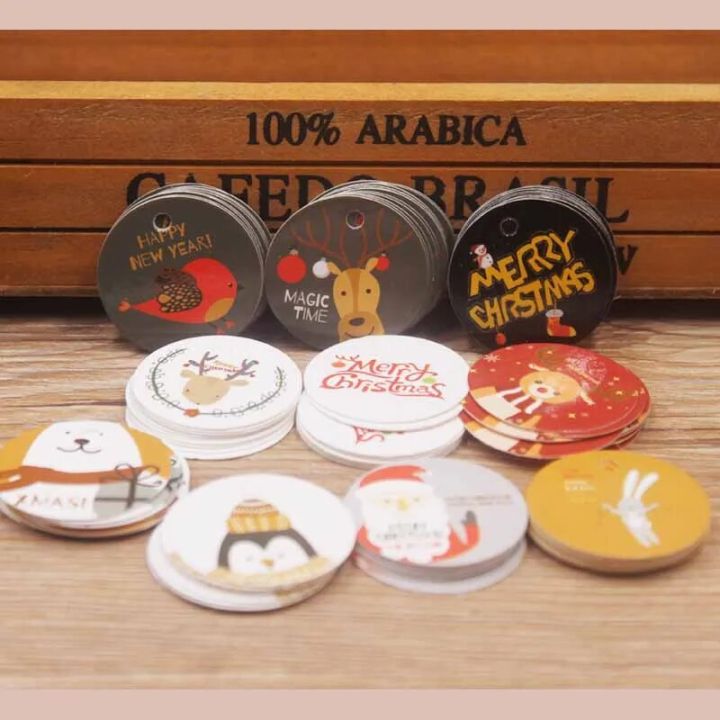 100 s 3CM Round Marry Christmas Series Tag Cute Paperboard Material ...