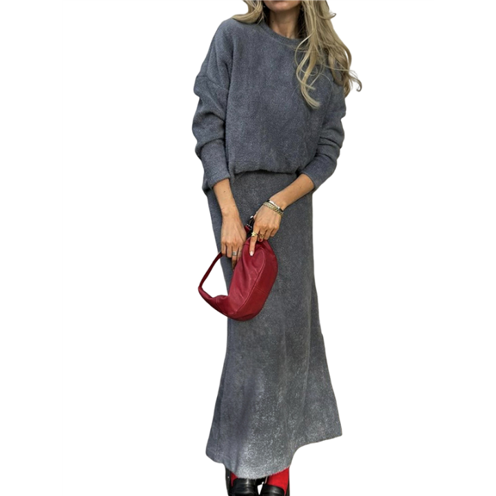 Women'S Casual 2 Pieces Set Crewneck Sweater and Fishtail Skirt Knit ...