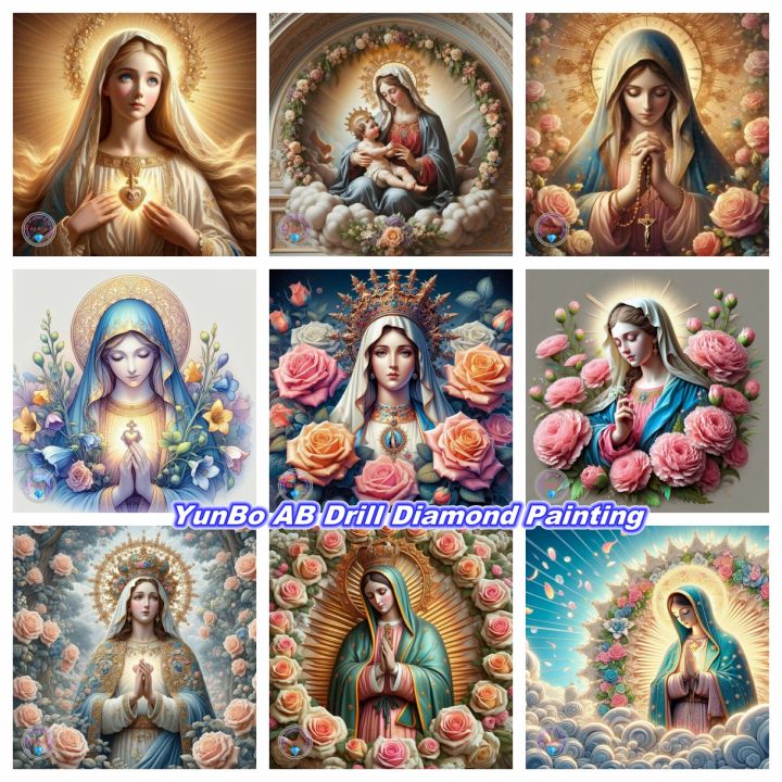Sweet Virgin Mary Joseph DIY AB Diamond Painting Creed Mosaic Cross ...