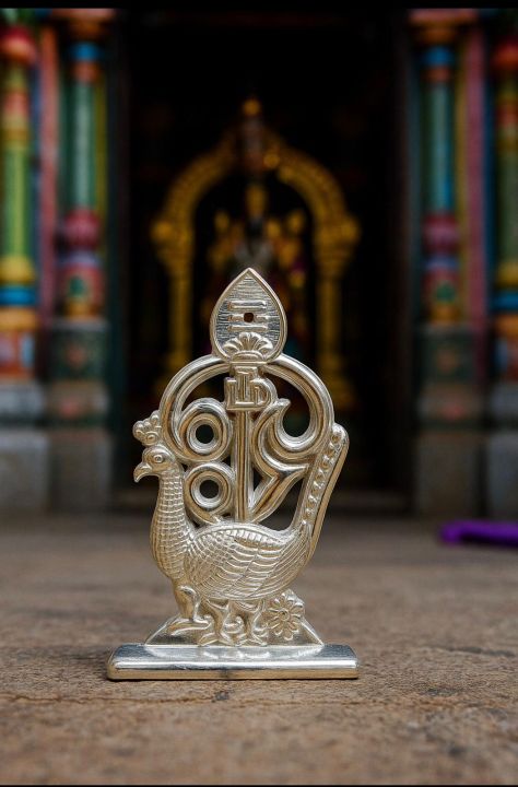 Silver Finish Lord Murugan Vel with Peacock | Divine Table Decor for ...