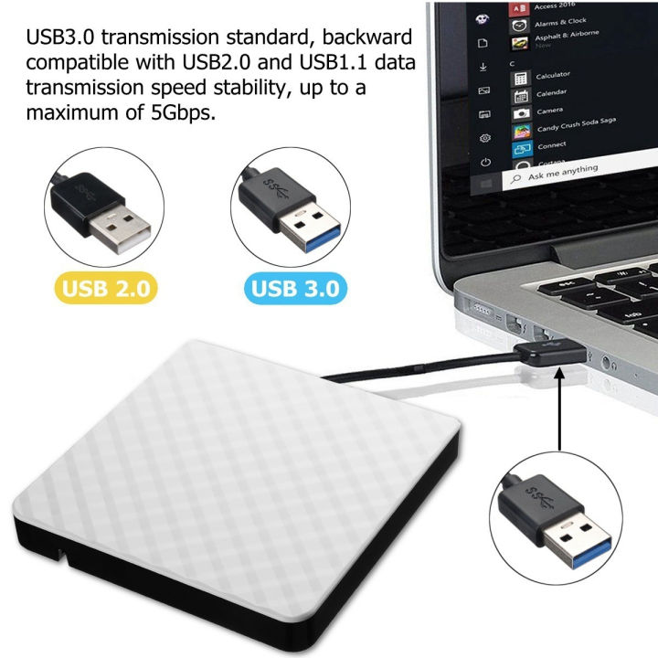 Black and White Ultra-thin External DVD RW CD Writer Drive, Burner ...