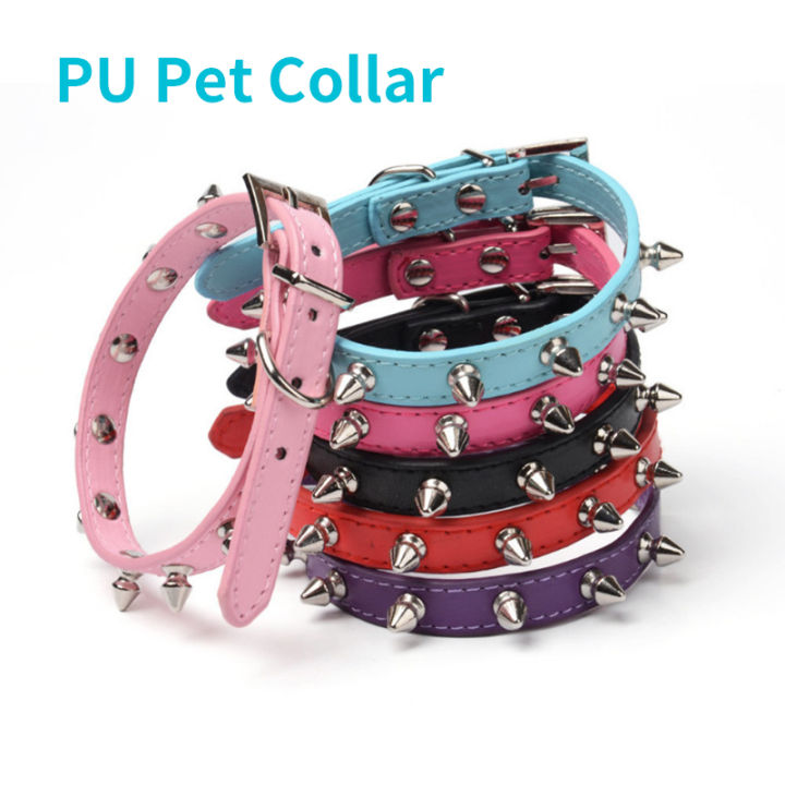 Anti Biting Pu Dog Cat Collar Adjustable Electroplate Spiked Soft ...