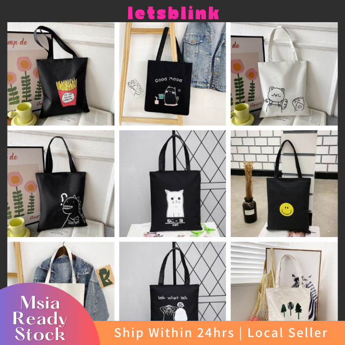 [Cheapest🔥Ready Stock] Tote Bag Student Zip Canvas Bag Women Shoulder ...