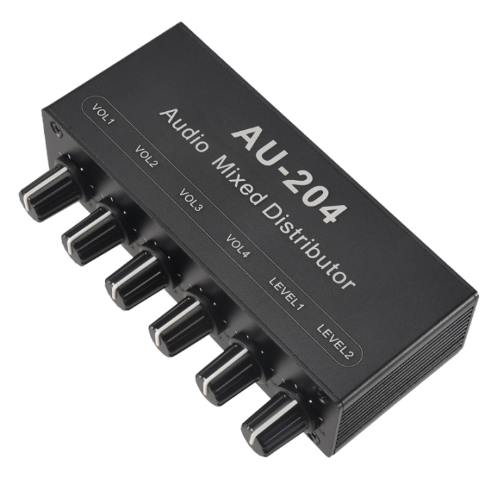 Stereo Mixer Audio (2 Input 4 Output) Push Four Headphones or External Power Amplifiers Volume ...