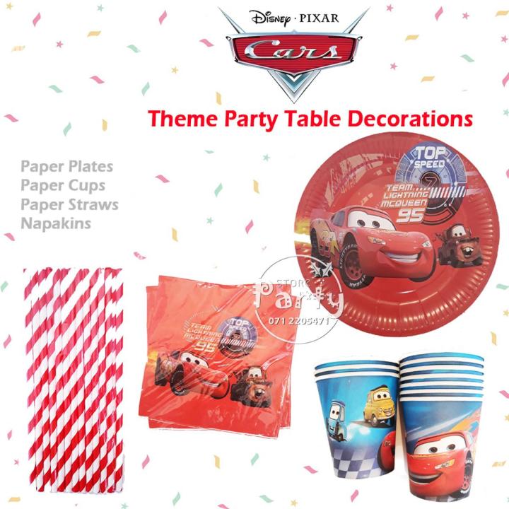 MC Queen Cars Theme Party tableware supplies Paper cups, Plates, Straws ...