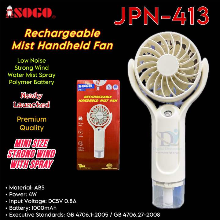 Sogo Rechargeable Handheld Mist Fan With Stand (JPN-413) | Daraz.lk