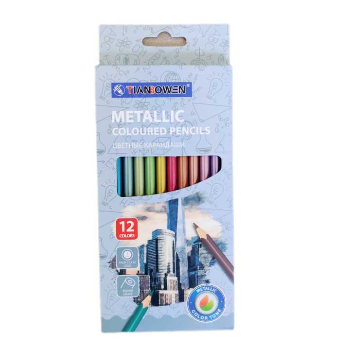 12 Colors Metallic Colored Pencils - 3mm Bigger Lead Bright Smooth ...