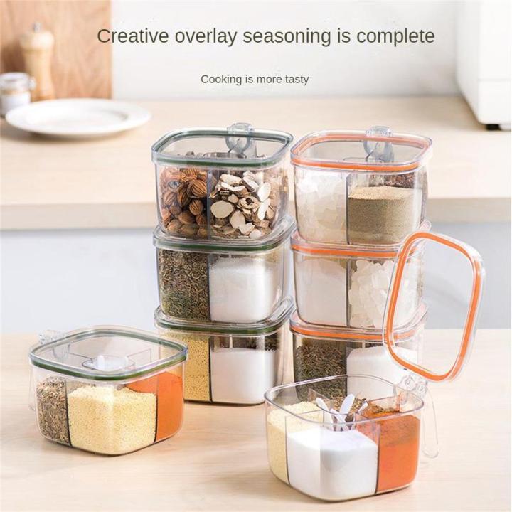 1pc Seasoning Box With Spoon 4 In 1 Multi Compartment Transparent ...