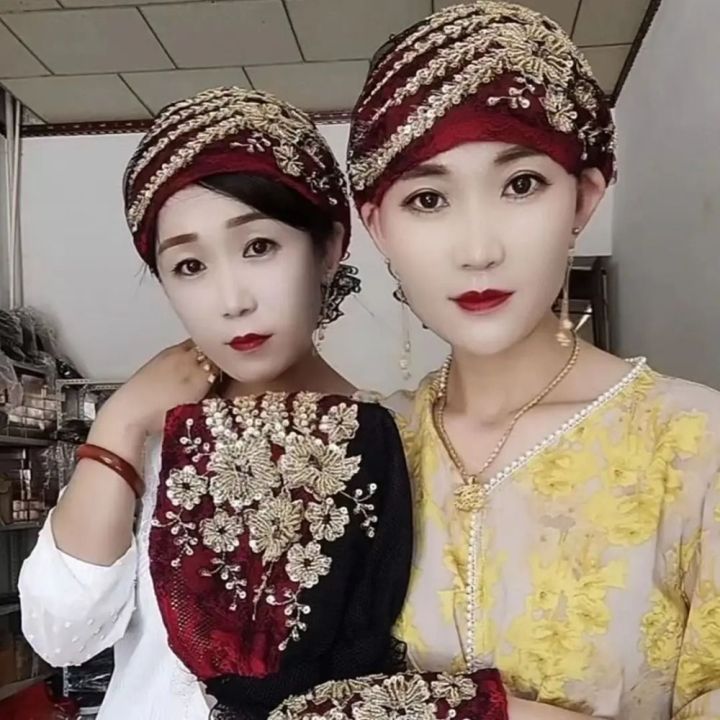 Elegant Lace Muslim Headscarf Cap Soild Color Cotton Muslim Headpiece ...