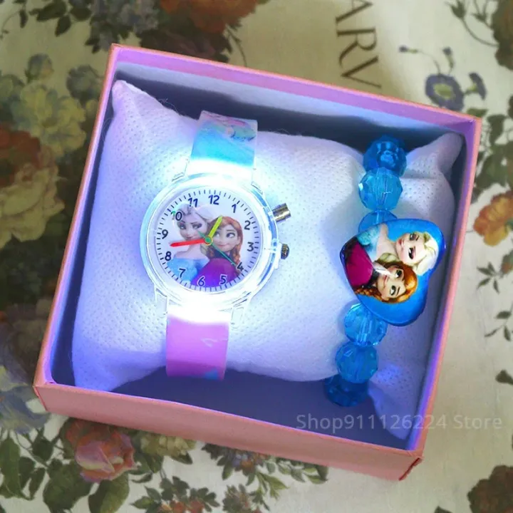 Disney Flash Light Girls Elsa Watches Kids with Bracelet Silicone Strap ...